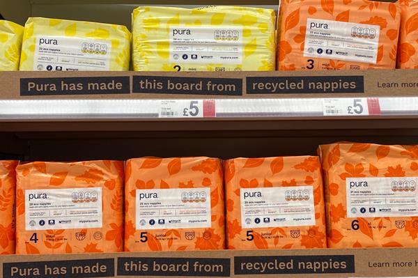 Babycare startup Pura unveils Asda shelf signage made from recycled ...