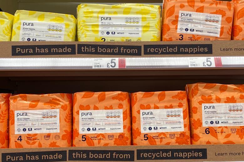 Babycare startup Pura unveils Asda shelf signage made from recycled ...